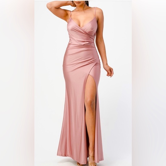 Dresses | Satin Ash Rose Gown With Slit | Poshmark